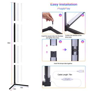 Buyya Smart LED Floor Lamp: 65 Inch RGB Corner Lamp 16 Million Colour Changing Corner Light Music Sync DIY Mode with APP/Remote Control Standing Lamps for Living Room Bedroom Decoration