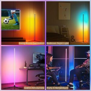 Buyya Smart LED Floor Lamp: 65 Inch RGB Corner Lamp 16 Million Colour Changing Corner Light Music Sync DIY Mode with APP/Remote Control Standing Lamps for Living Room Bedroom Decoration