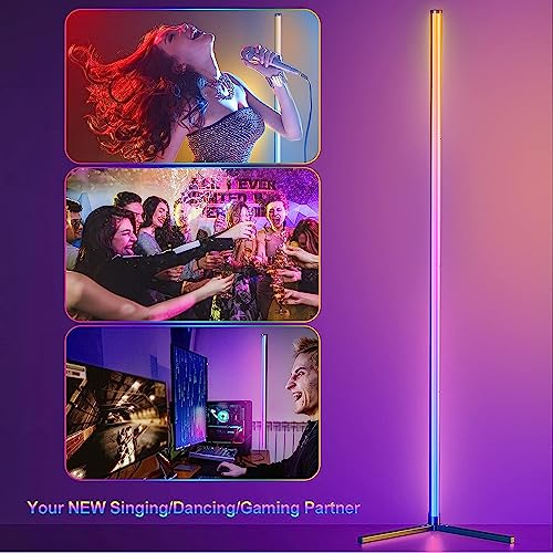 Buyya Smart LED Floor Lamp: 65 Inch RGB Corner Lamp 16 Million Colour Changing Corner Light Music Sync DIY Mode with APP/Remote Control Standing Lamps for Living Room Bedroom Decoration