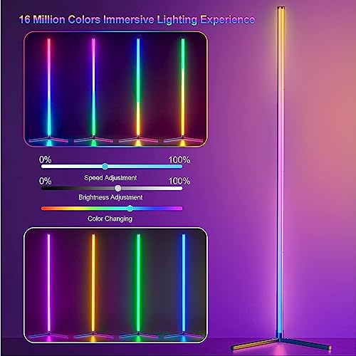 Buyya Smart LED Floor Lamp: 65 Inch RGB Corner Lamp 16 Million Colour Changing Corner Light Music Sync DIY Mode with APP/Remote Control Standing Lamps for Living Room Bedroom Decoration