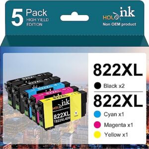 5 Pack 822XL Remanufactured Replacement for Epson 822XL Ink Cartridges T822XL for EPSON Workforce Pro WF-3820 WF-4820 WF-4830 WF-4833 WF-4834 Printers (2 Black, 1 Cyan, 1 Magenta, 1 Yellow)