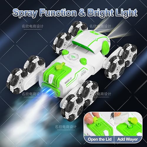 TRIPLEFINE Robot Dog RC-Car, 8WD Remote-Control-Car with Spraying Light, 2.4Ghz All Terrain Stunt-Car, 360°Rotating RC Truck Toys for Kids 8 9 10 11 12 Year Boys Girls Christmas Birthday Gift