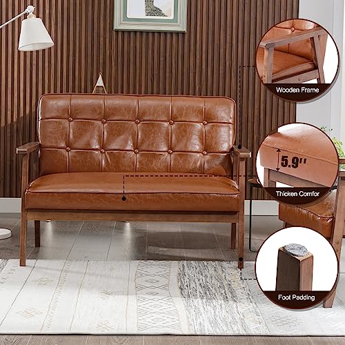 Okeysen Modern Loveseat Sofa Set,Living Room Furniture Sets,Upholstered Leather Couch Love Seats 2-Seat & Accent Chair,Small Couches for Small Spaces Living Room,Apartment,Office(Brown)