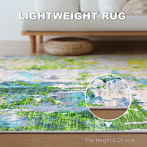 Area Rug Living Room Rugs - 8x10 Washable Large Modern Abstract Soft No Slip Indoor Rug Thin Floor Carpet for Bedroom Under Dining Table Home Office Decor - Green