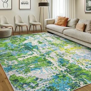 Area Rug Living Room Rugs - 8x10 Washable Large Modern Abstract Soft No Slip Indoor Rug Thin Floor Carpet for Bedroom Under Dining Table Home Office Decor - Green