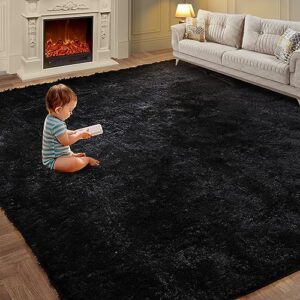 super soft area rugs for living room 5x7 black, fluffy furry shaggy fuzzy area rug, upgrade anti-skid durable rectangular, high pile soft throw rug for bedroom and kids room, home decor aesthetic