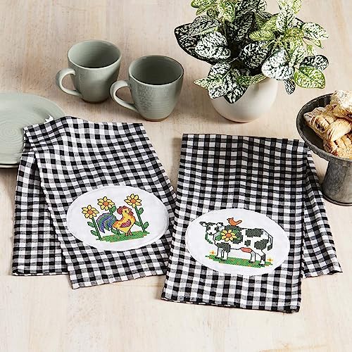 Herrschners Farmhouse Friends Towel Pair Stamped Cross-Stitch