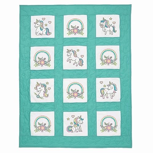 Herrschners Magical Unicorns Kid's Quilt Blocks Stamped Cross-Stitch