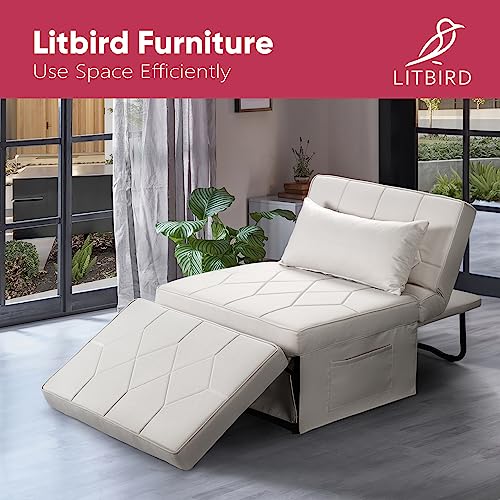 Sofa Bed, Convertible Chair, 4 in 1 Multi-Function Folding Ottoman, Couch Bed with Adjustable Backrest, Couch Bed for Living Room, Apartment, Office, Modern, Linen, White