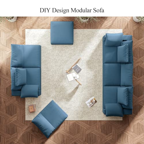 cebihy Cloud Couch Middle Module for Modular Sectional Sofa, Customizable Modern Cotton Linen Armless Chair, Cushion Covers Removable, Convertible Sectional Modular Sofa for Living Room, Blue