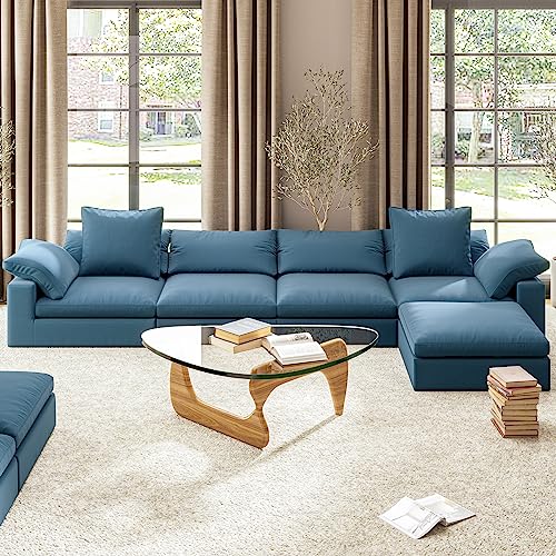 cebihy Cloud Couch Middle Module for Modular Sectional Sofa, Customizable Modern Cotton Linen Armless Chair, Cushion Covers Removable, Convertible Sectional Modular Sofa for Living Room, Blue