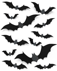 100 pcs halloween decorations 3d bats decor, 4 sizes scary halloween decor indoor bat stickers halloween decorations for bedroom bathroom door wall decor halloween party decorations