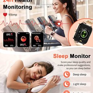 LIGE Smart Watches for Women, 1.57‘’HD Screen Fitness Watch with 21 Sport Modes/Heart Rate/Blood Pressure Monitor/Sleep Tracker, Smartwatch with Text and Call, IP67 Smart Watch for Android iOS, Gold