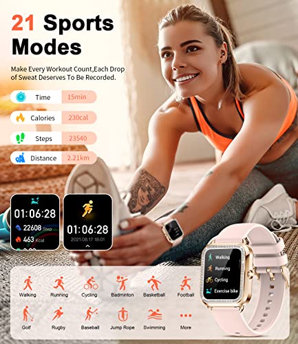 LIGE Smart Watches for Women, 1.57‘’HD Screen Fitness Watch with 21 Sport Modes/Heart Rate/Blood Pressure Monitor/Sleep Tracker, Smartwatch with Text and Call, IP67 Smart Watch for Android iOS, Gold