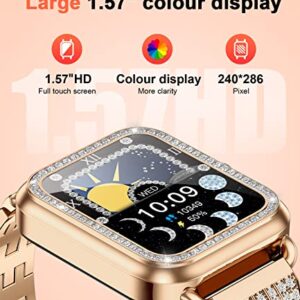 LIGE Smart Watches for Women, 1.57‘’HD Screen Fitness Watch with 21 Sport Modes/Heart Rate/Blood Pressure Monitor/Sleep Tracker, Smartwatch with Text and Call, IP67 Smart Watch for Android iOS, Gold