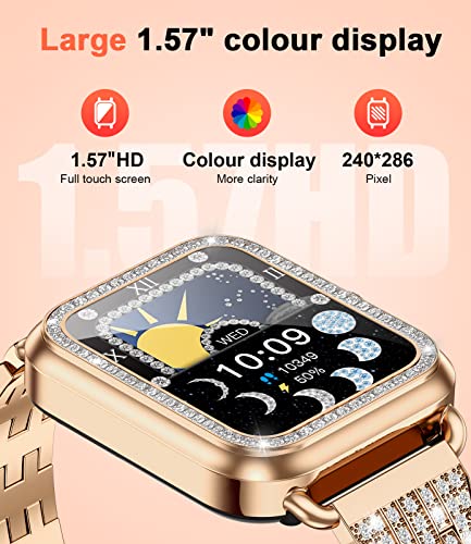 LIGE Smart Watches for Women, 1.57‘’HD Screen Fitness Watch with 21 Sport Modes/Heart Rate/Blood Pressure Monitor/Sleep Tracker, Smartwatch with Text and Call, IP67 Smart Watch for Android iOS, Gold