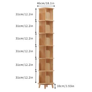 LyeXD 6 Tiers Wood Narrow Bookshelf, 360 Rotating Book Shelf Display Bookcase, Multi-Functional Floor Standing Book case Organizer for Living Room, Bedroom,Home,Office