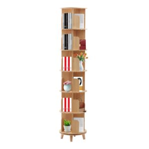 LyeXD 6 Tiers Wood Narrow Bookshelf, 360 Rotating Book Shelf Display Bookcase, Multi-Functional Floor Standing Book case Organizer for Living Room, Bedroom,Home,Office