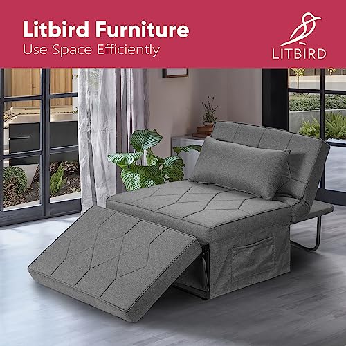 Sofa Bed, Convertible Chair, 4 in 1 Multi-Function Folding Ottoman, Couch Bed with Adjustable Backrest, Couch Bed for Living Room, Apartment, Office, Modern, Linen, Dark Grey