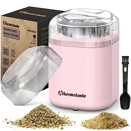 Hermolante Herb Grinder Spice Grinder, 200 w Herb Grinder with Stainless Steel Blade and Cleaning Brush, Compact Size Electric Grinder for Herbs and Spices - 5.11in (Pink)