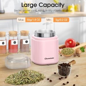 Hermolante Herb Grinder Spice Grinder, 200 w Herb Grinder with Stainless Steel Blade and Cleaning Brush, Compact Size Electric Grinder for Herbs and Spices - 5.11in (Pink)