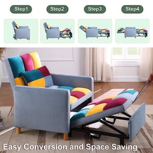 HANLIVES 3-in-1 Single Chair Bed,Convertible Sleeper Sofa Chair Bed with Pillow,Multi-Functional Sleeper Chair with Adjustable Backrest,pullout Sofa Bed with Velvet Fabric for Bedroom(Multicolor)