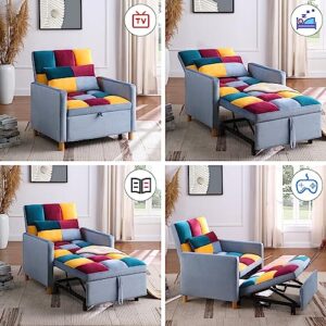 HANLIVES 3-in-1 Single Chair Bed,Convertible Sleeper Sofa Chair Bed with Pillow,Multi-Functional Sleeper Chair with Adjustable Backrest,pullout Sofa Bed with Velvet Fabric for Bedroom(Multicolor)