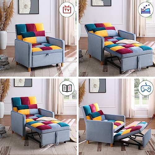 HANLIVES 3-in-1 Single Chair Bed,Convertible Sleeper Sofa Chair Bed with Pillow,Multi-Functional Sleeper Chair with Adjustable Backrest,pullout Sofa Bed with Velvet Fabric for Bedroom(Multicolor)