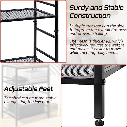 GIOTORENT 3-Tier Small End Table, Tall Nightstand with Adjustable Shelf, Narrow Side Table with Sturdy Diamond Grid, Bedside Table for Living Room, Bedroom, Office, Bathroom, Rustic Brown and Black