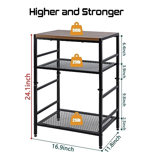 GIOTORENT 3-Tier Small End Table, Tall Nightstand with Adjustable Shelf, Narrow Side Table with Sturdy Diamond Grid, Bedside Table for Living Room, Bedroom, Office, Bathroom, Rustic Brown and Black