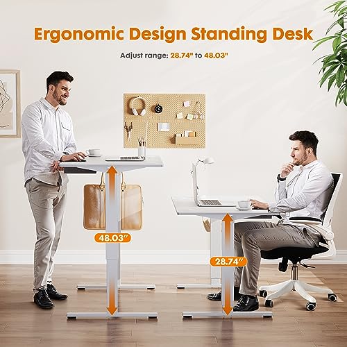 Electric Standing Desk with Drawer 40 x 24 Inch Stand up Desk with Storage Height Adjustable Desk Sit Stand Desk White Frame/White Top Ergonomic Rising Desk Computer Workstation for Office