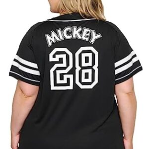 Disney Mickey Mouse 28 Womans Jersey Shirt Button (Black, XX-Large)