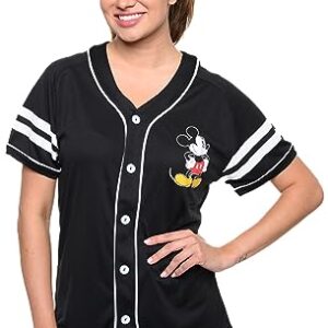 Disney Mickey Mouse 28 Womans Jersey Shirt Button (Black, XX-Large)