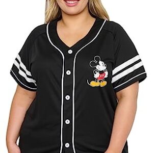 Disney Mickey Mouse 28 Womans Jersey Shirt Button (Black, XX-Large)