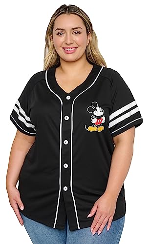 Disney Mickey Mouse 28 Womans Jersey Shirt Button (Black, XX-Large)