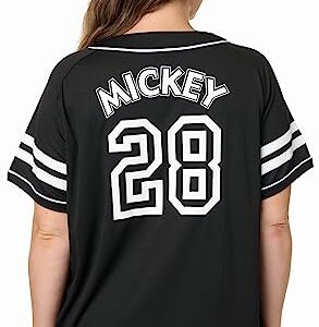 Disney Mickey Mouse 28 Womans Jersey Shirt Button (Black, XX-Large)