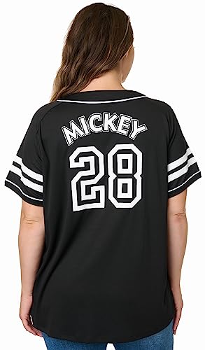 Disney Mickey Mouse 28 Womans Jersey Shirt Button (Black, XX-Large)