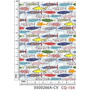 Abstract Guppies Design 100% Cotton Quilting Fabric by The Yard (Blue, Red, Yellow, Orange)