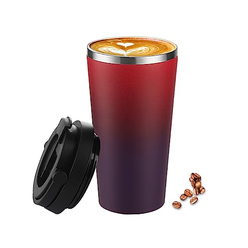 Funkrin Insulated Coffee Mug with Ceramic Coating, 16oz Iced Coffee Tumbler Cup with Flip Lid and Handle, Double Wall Vacuum Leak-Proof Thermos Mug for Travel Office School Party Camping