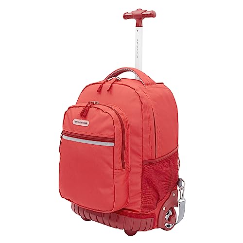 Travelers Club Rolling Backpack with Shoulder Straps, Red, 18-Inch