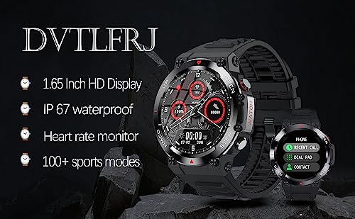 Smart Watch for Men,20m Waterproof Rugged Outdoor Smartwatch with Bluetooth Call 400mAh Battery Life Fitness Watch 1.65" HD Display,100+ Sports Modes Fitness Tracker,for iOS Android Phone,45Black