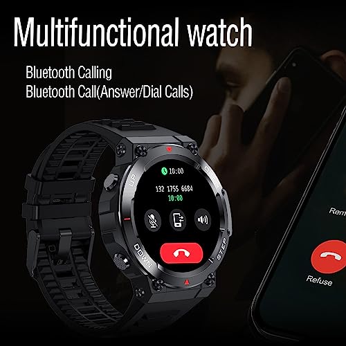 Smart Watch for Men,20m Waterproof Rugged Outdoor Smartwatch with Bluetooth Call 400mAh Battery Life Fitness Watch 1.65" HD Display,100+ Sports Modes Fitness Tracker,for iOS Android Phone,45Black