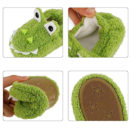 KAKU NANU Toddler Slippers Dinosaur Shoes for Toddler Boys，Children's Animal Non Skid Slippers for Indoor/Outdoor (Green, 5-6 Toddler)