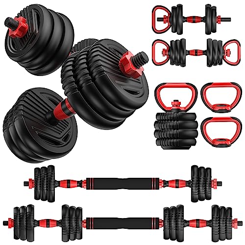 Trakmaxi Adjustable Dumbbell Set 20LB/55LB/70LBS Free Weights Dumbbells, 4 in 1 Weight Set, Dumbbell, Barbell, Kettlebell, Push-up, Home Gym Fitness Workout Equipment for Men Women(55LBS)