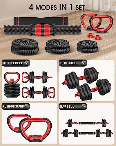 Trakmaxi Adjustable Dumbbell Set 20LB/55LB/70LBS Free Weights Dumbbells, 4 in 1 Weight Set, Dumbbell, Barbell, Kettlebell, Push-up, Home Gym Fitness Workout Equipment for Men Women(55LBS)