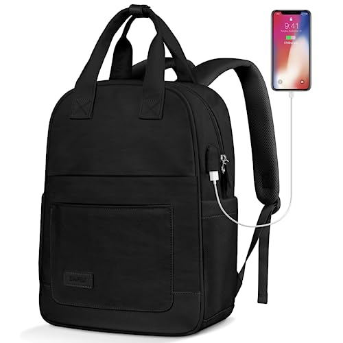 ZOMFELT Casual Laptop Backpack for Women, 15.6 inch Laptop Bag with USB Charging Port, Lightweight College Backpack for School, Daily Backpack Travel Work Backpack for Women, Men, Girls, Black