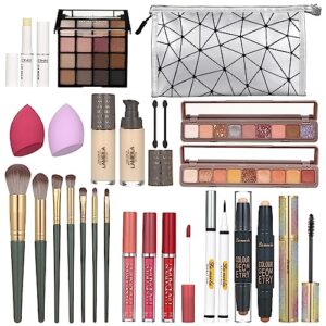 women's makeup sets full girls makeup kit eye shadow palette, eye liner, lipstick, makeup brush, foundation, concealer mascara powder puff makeup bag women's makeup kit girls teen gifts