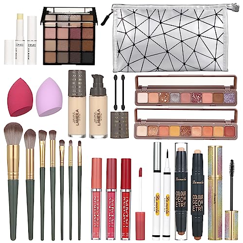 Women's Makeup Sets Full Girls Makeup kit Eye Shadow Palette, Eye Liner, Lipstick, Makeup Brush, Foundation, Concealer Mascara Powder Puff Makeup Bag Women's Makeup kit Girls Teen Gifts