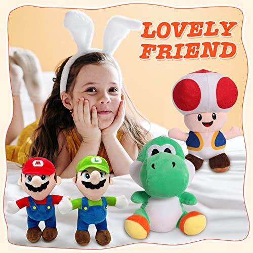 XIYASAVI Mario All Star Collection,Mario Plush Toys and Luigi Stuffed Plush Toys,Yoshi and Toad Stuffed Plush Toys,Set of 4 Plushies Doll 9.8 inches