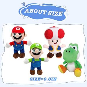 XIYASAVI Mario All Star Collection,Mario Plush Toys and Luigi Stuffed Plush Toys,Yoshi and Toad Stuffed Plush Toys,Set of 4 Plushies Doll 9.8 inches